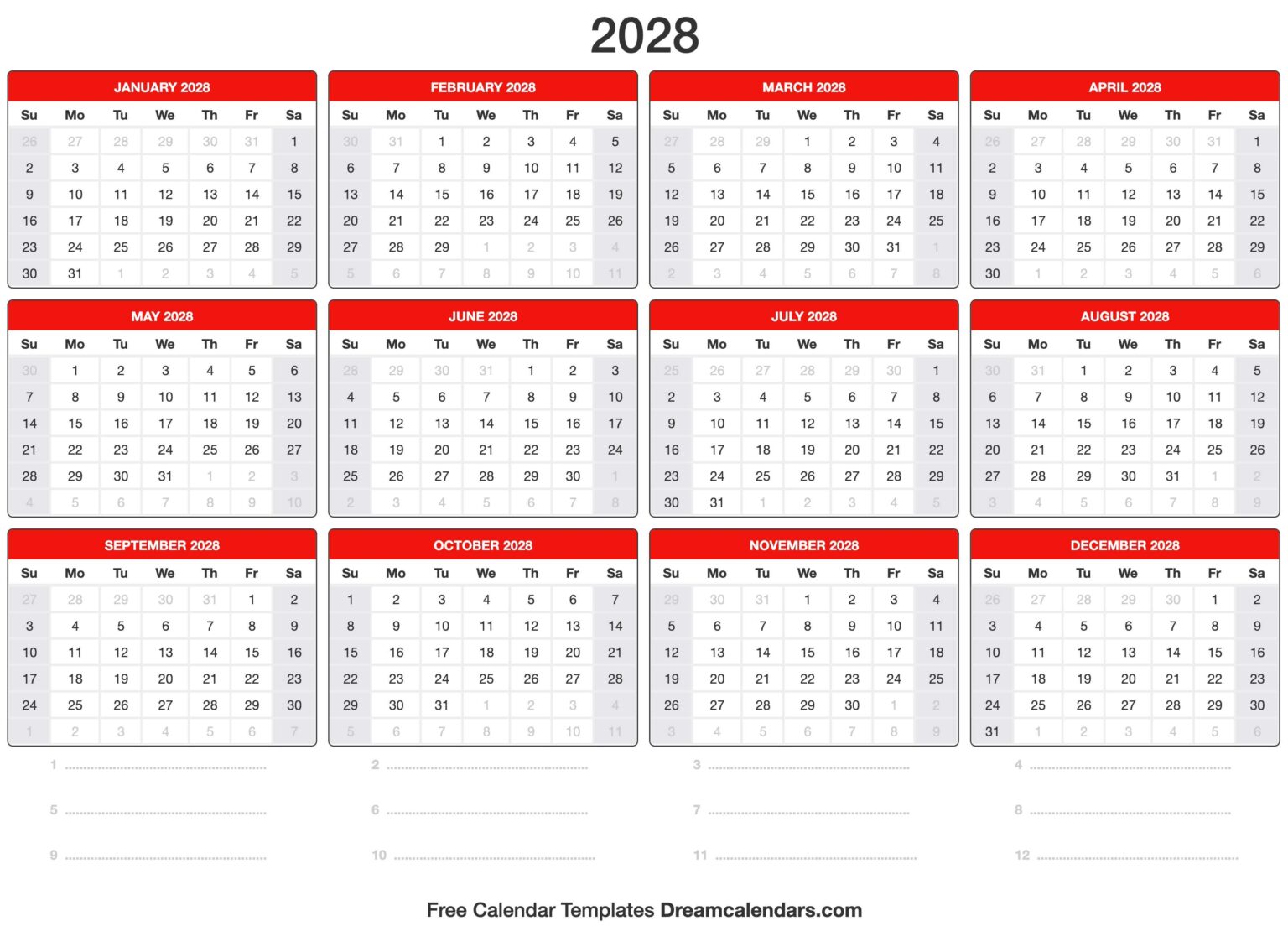 2028 Calendar With Week Numbers Printable - calendar.weloveprintables.net