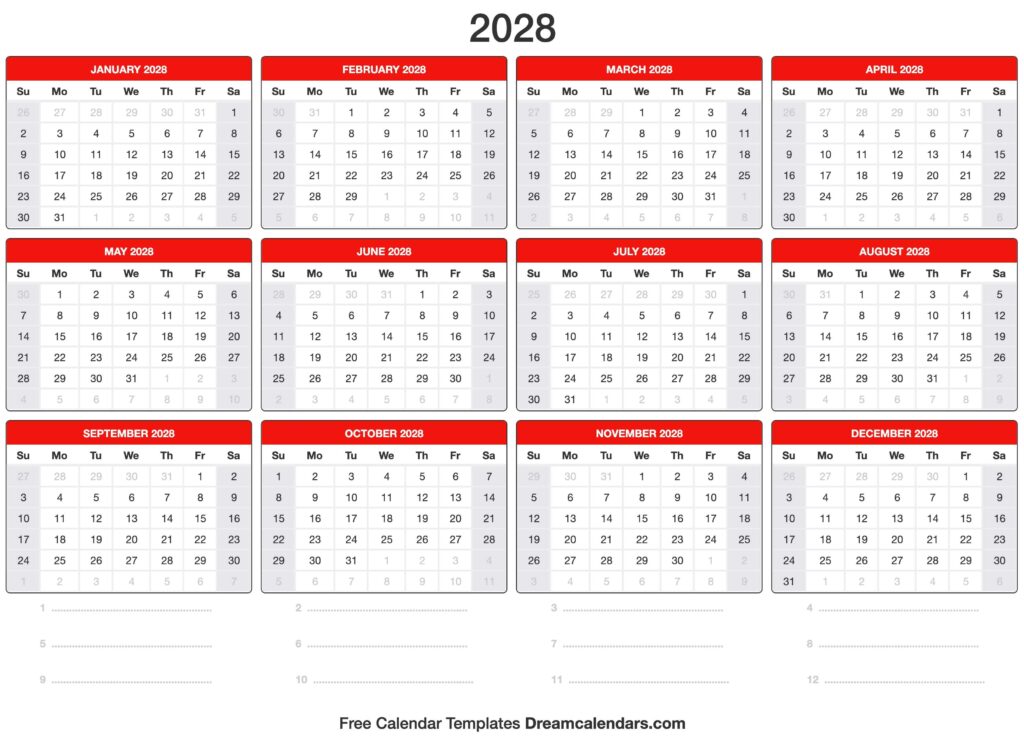 2028 Calendar Year At A Glance Printable - calendar.weloveprintables.net