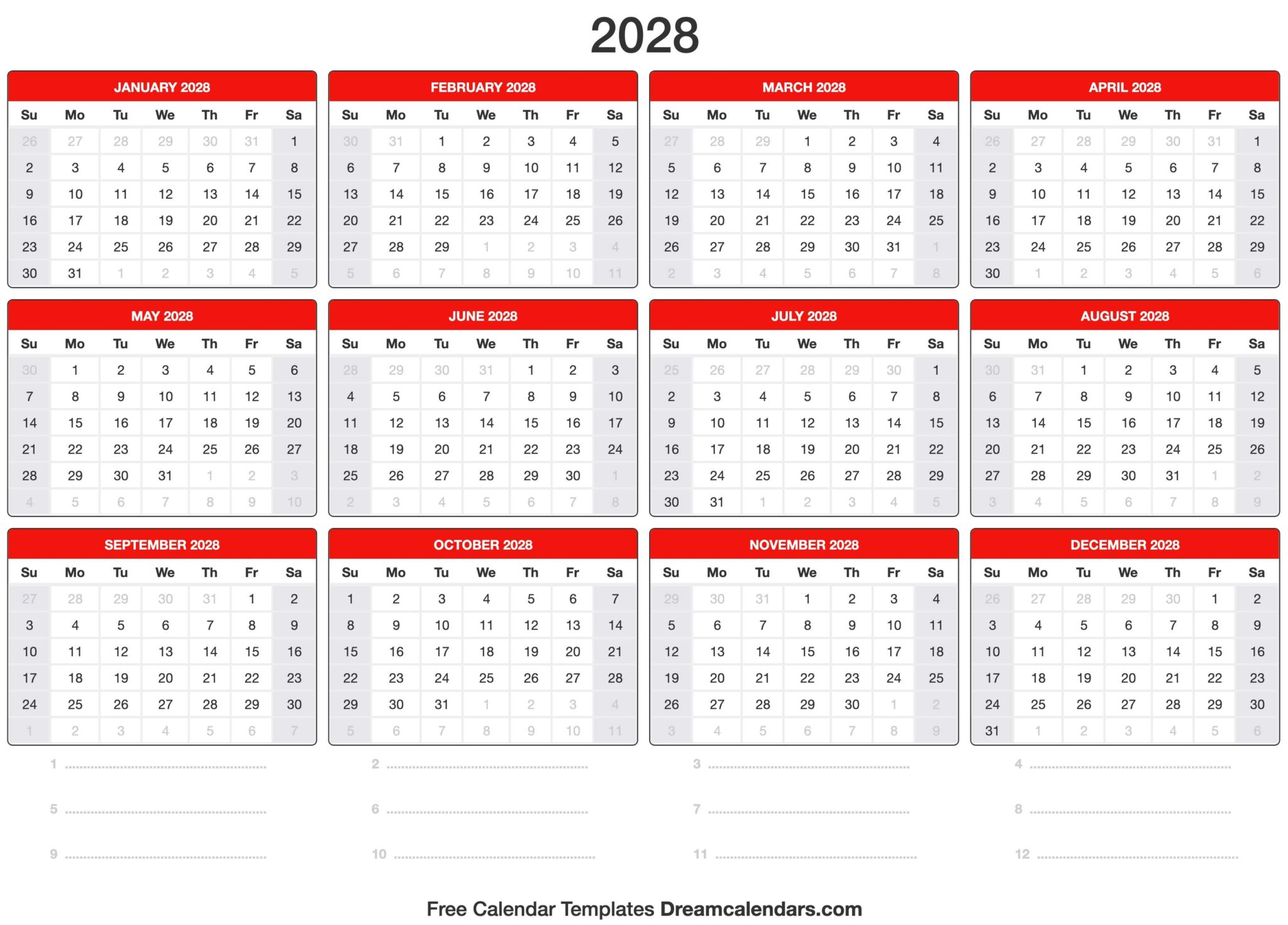 2028 Calendar At A Glance Printable - calendar.weloveprintables.net