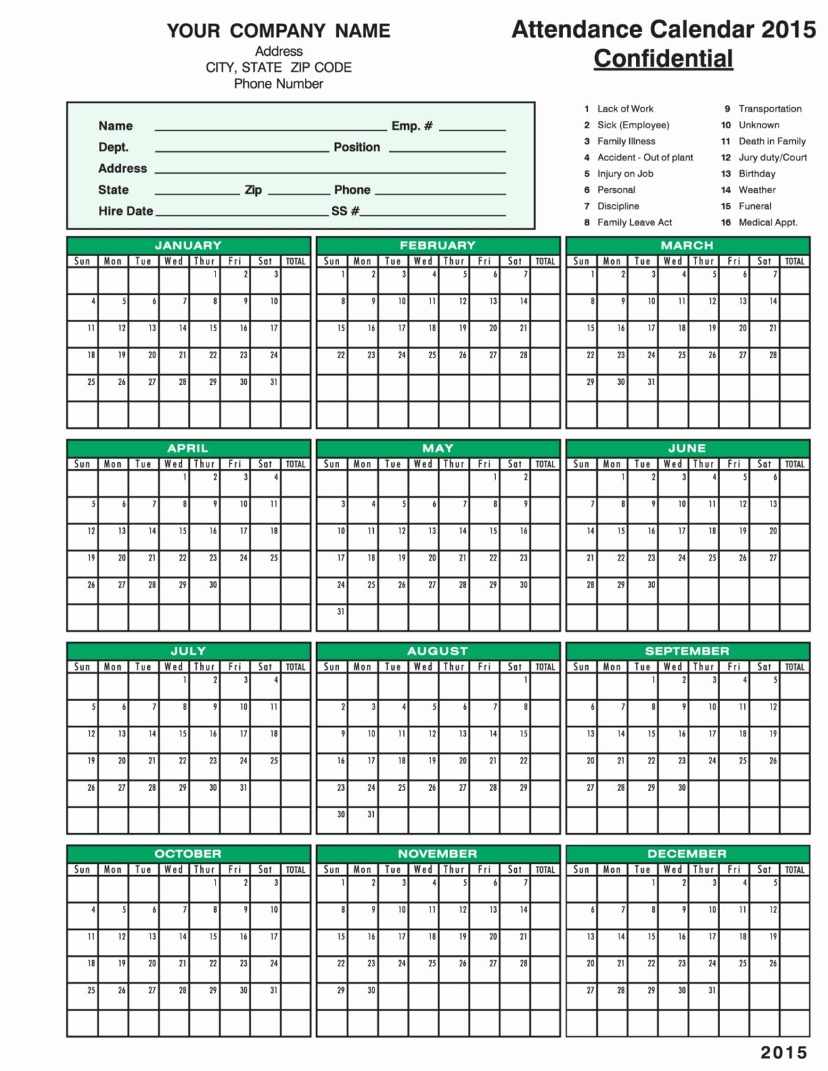 Free Printable Employee Attendance Calendar 2028 - calendar ...