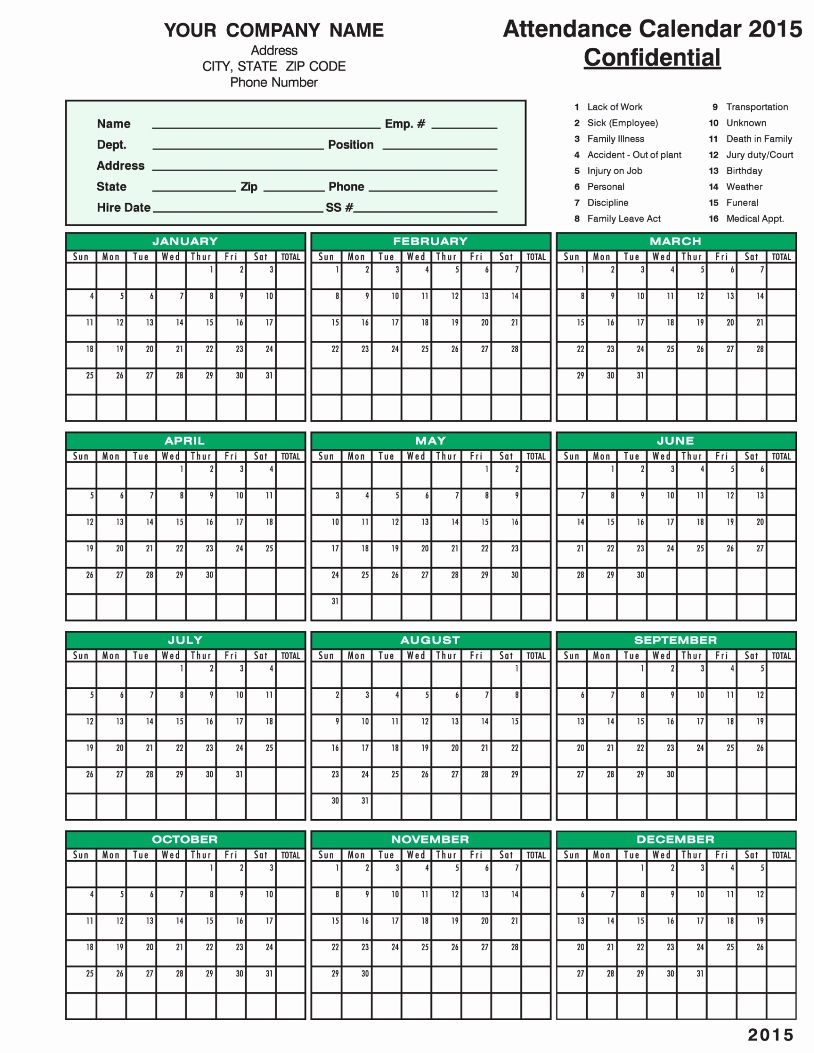 Free Printable Employee Attendance Calendar 2028 - calendar ... Free Printable Employee Attendance Calendar 2028 - calendar ...