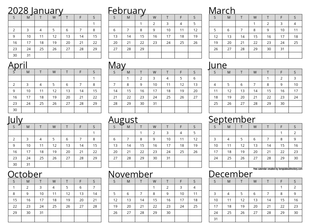 2028 Pocket Calendar Printable - calendar.weloveprintables.net